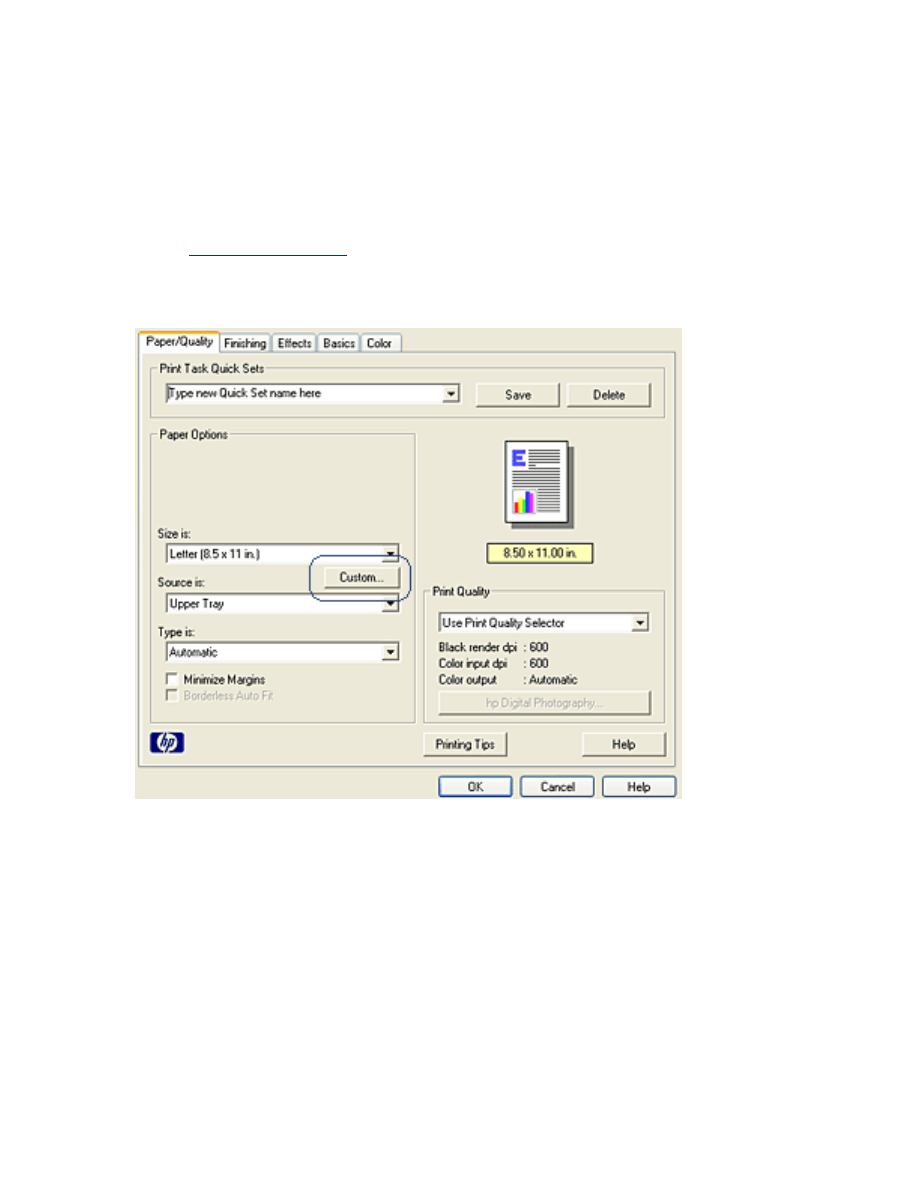 setting a custom paper size - HP Deskjet 5650 Printer series