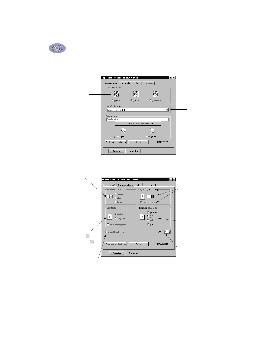 Ficha Características en Windows 3.1x - HP Deskjet 952c Printer